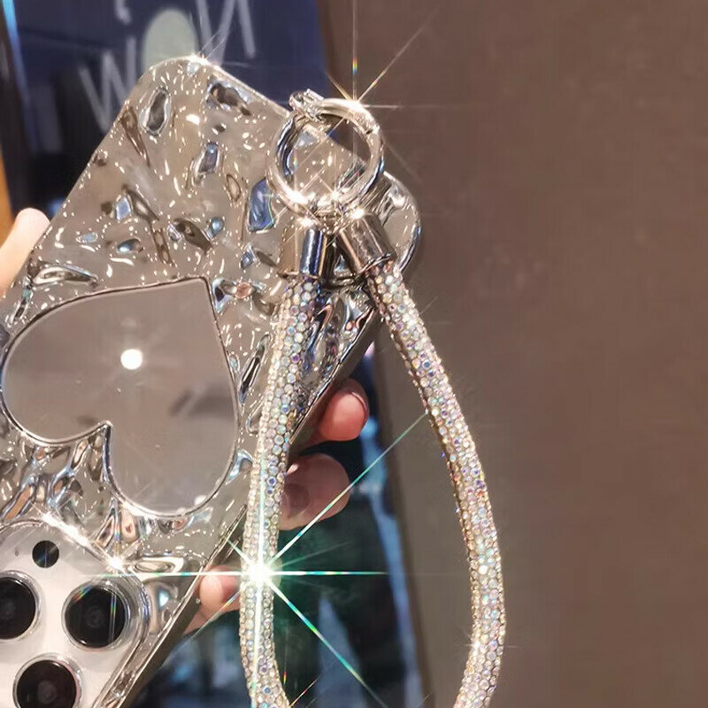 Dipuer Luxury Diamond Phone Chain, High-End Phone Strap, Wrist Version, Anti-Loss Cord, Premium Stainless Steel Clip, Patch, Women's Style [Silver Diamond Chain]