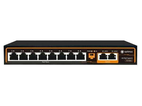 Коммутатор OPTIMUS 10 портов RJ45, скорость 10/100 Мбит/с, с PoE, 90 Вт
