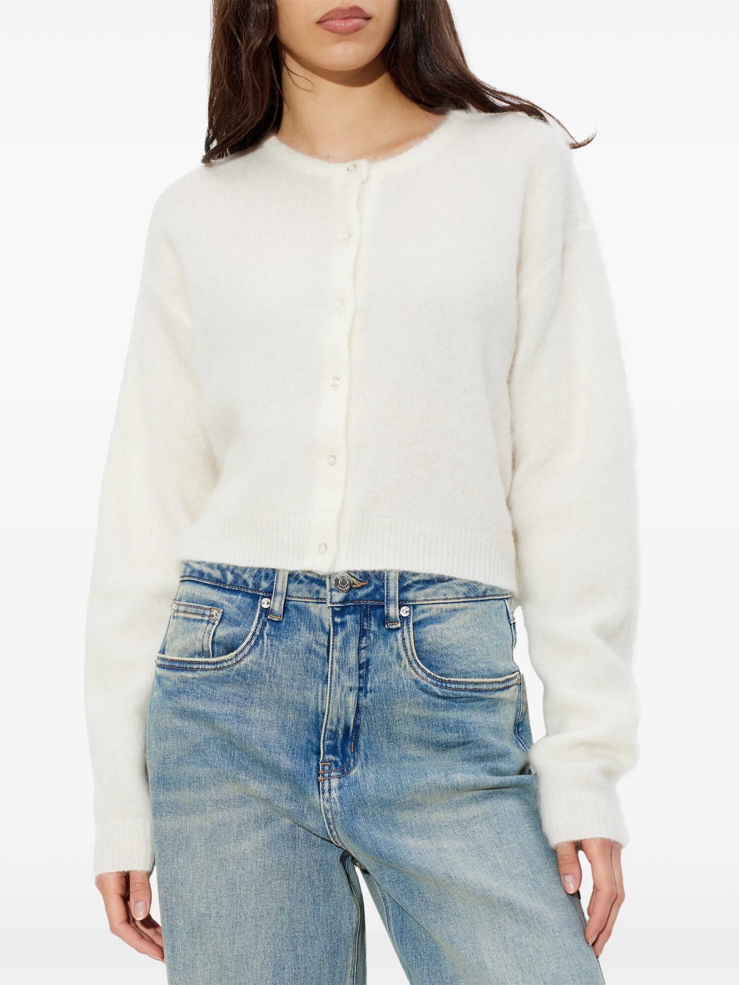 Кардиган GESTUZ Press-stud cropped cardigan, размер 42, бежевый/белый — фото 1