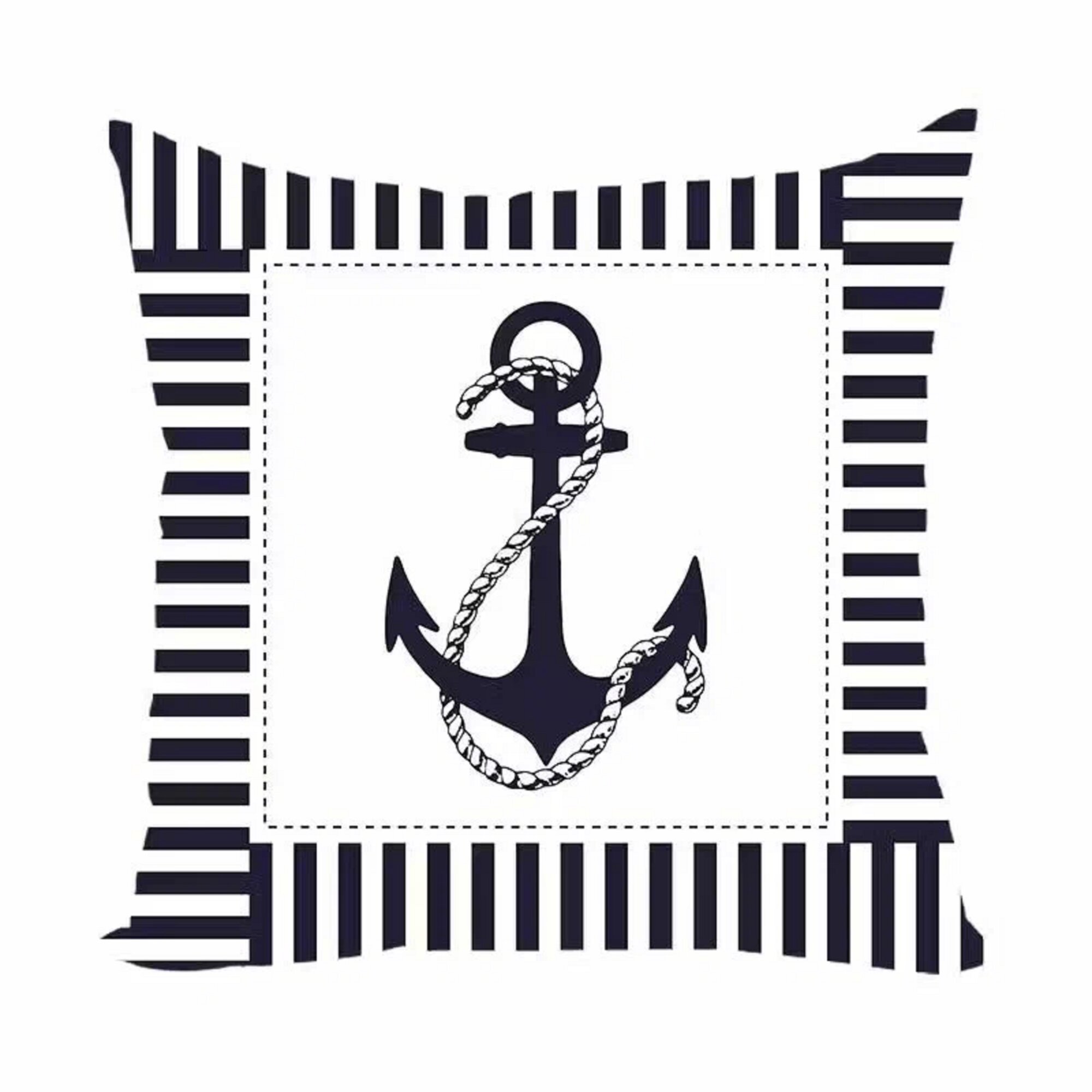 Чехол для подушки с белым кантом Якорь 40х40 Велюр Морская Полоска