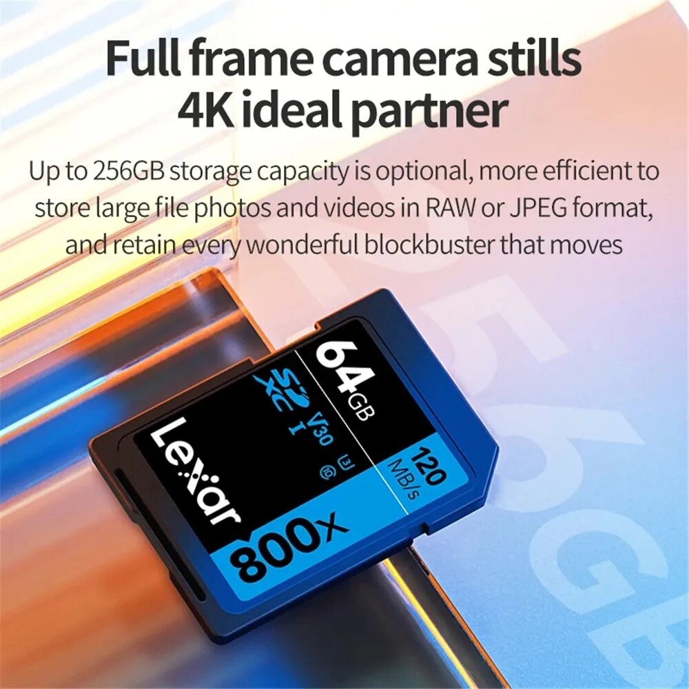 Lexar SD Card 800X Pro 256GB 128GB 64GB 32GB Memory Card Classe 10 3D 4K V30 Video Capacity UHS-I High Speed 150MB/s for Camera SD-карта Lexar 800X Pro, 256 ГБ, 128 ГБ, 64 ГБ, 32 ГБ