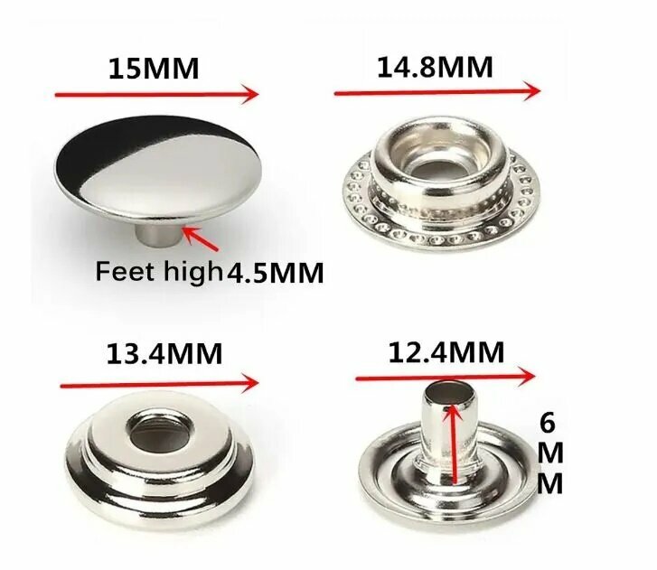 Кнопки из нержавеющей стали для тентов, лодок, катеров 15 мм (морской класс), 15 комплектов