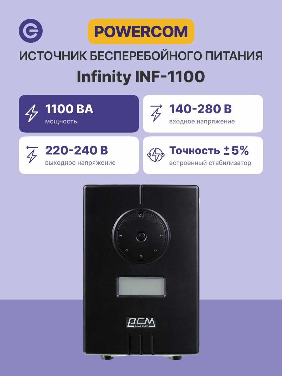 Источник бесперебойного питания ИБП POWERCOM INF-1100, официальная гарантия