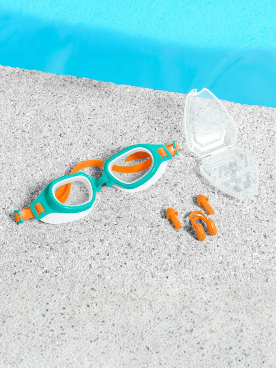 Набор для плавания зажим для носа, очки, затычки для ушей, в кейсе, разноцветный, от 7 лет, пластик, Bestway, 26034