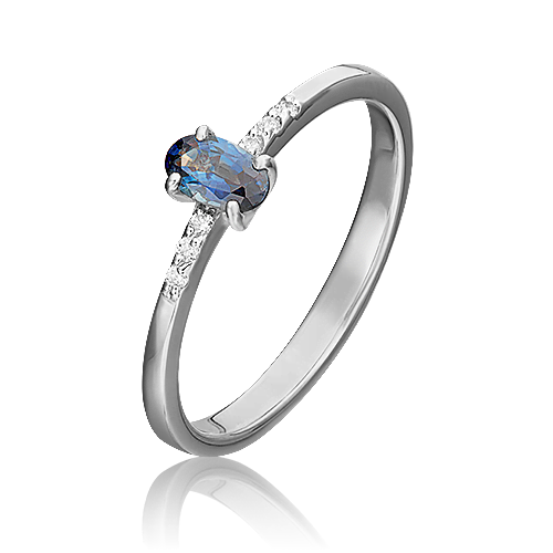 Кольцо, белое золото, 585 проба, бриллиант, сапфир