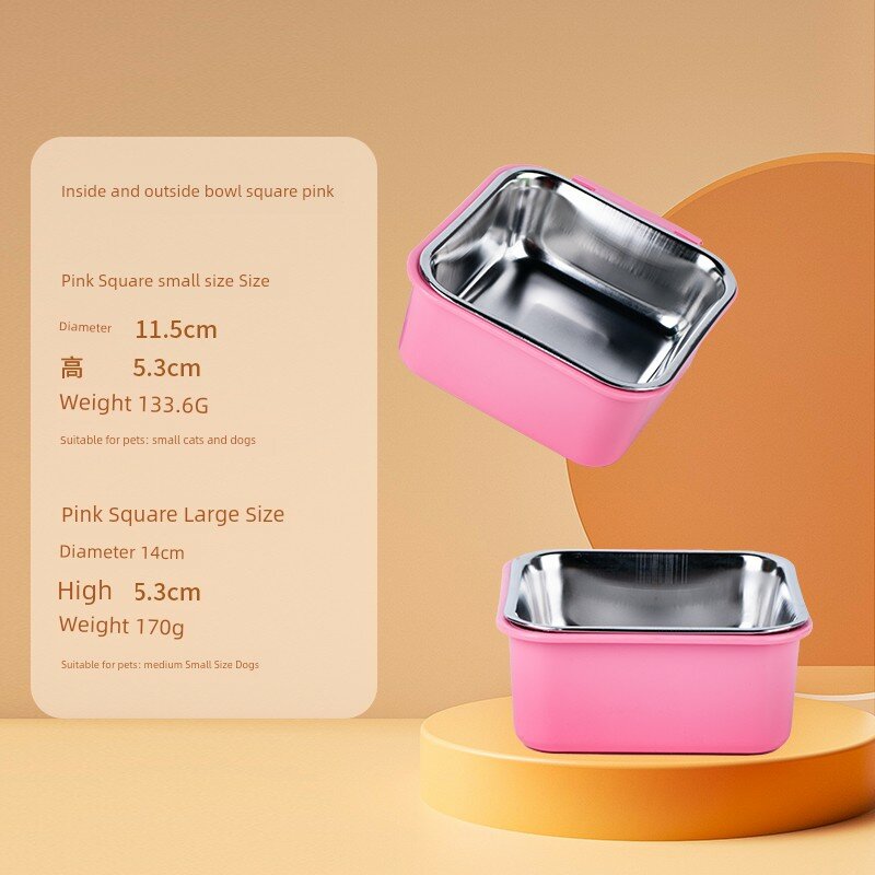 Настенный нержавеющий кормушка с двойной миской, квадратная, розовая, для питомцев до 15 фунтов