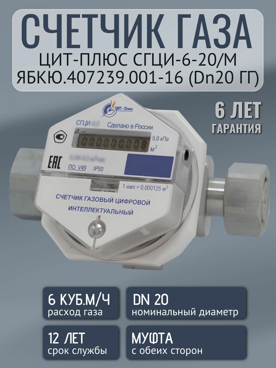 Счетчик газовый СГЦИ-6-20/М ябкю.407239.001-16 (Dn20 ГГ)