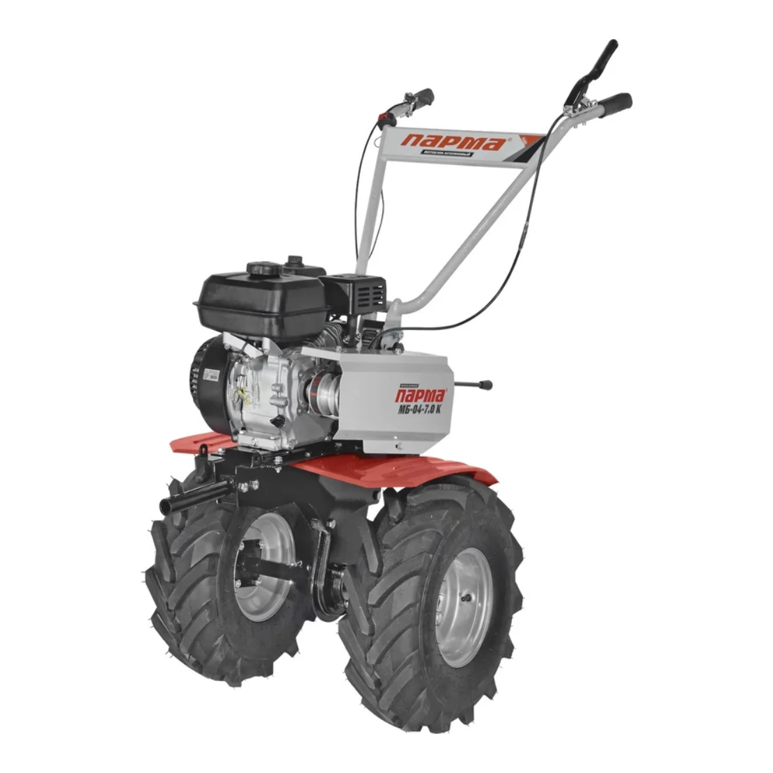 Мотоблок бензиновый парма МБ-04-7,0К, 4-тактный, объем двигателя 212 см³, 7 л. с. (5 кВт), бак 3.6 л, красный/серый