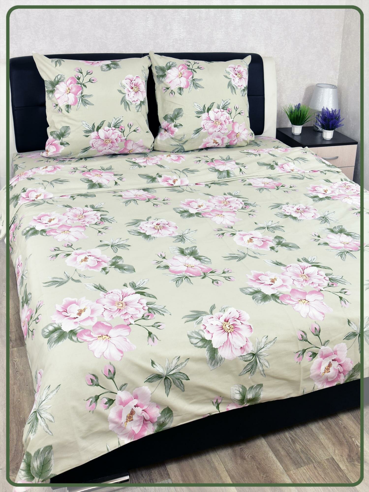 Постельное белье Шуйская бязь Шиповник 7418-1 2 спальное б/ш