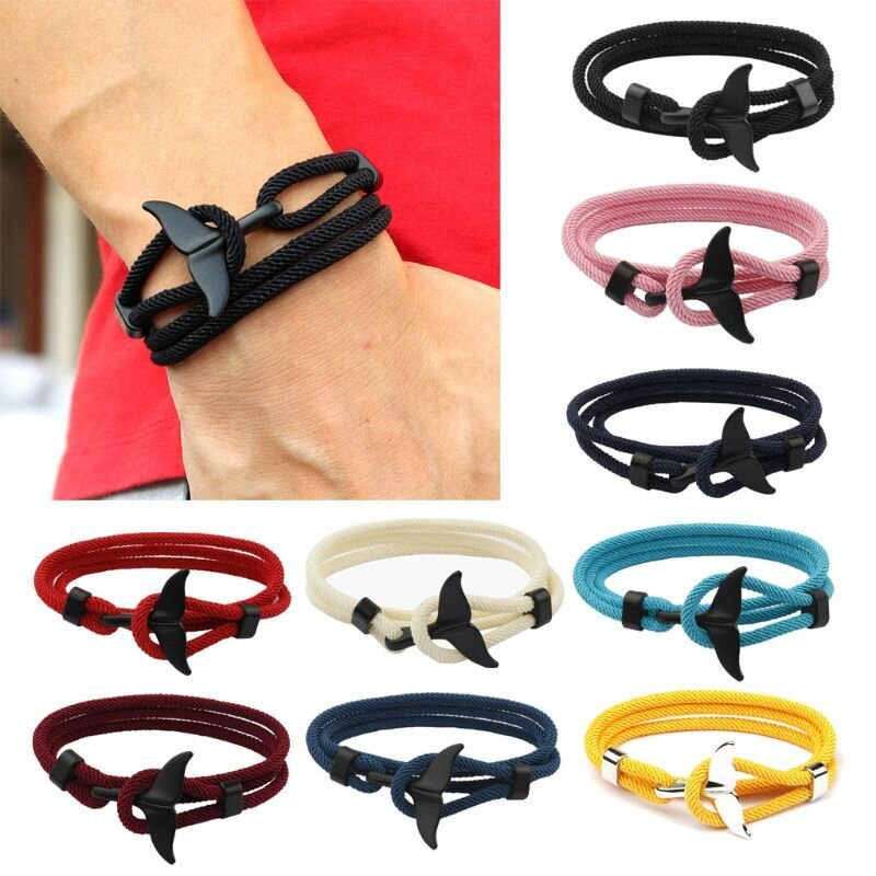 Браслет Из Китового Хвоста-Сине-зеленая Веревка, Черный Рыбий Хвост