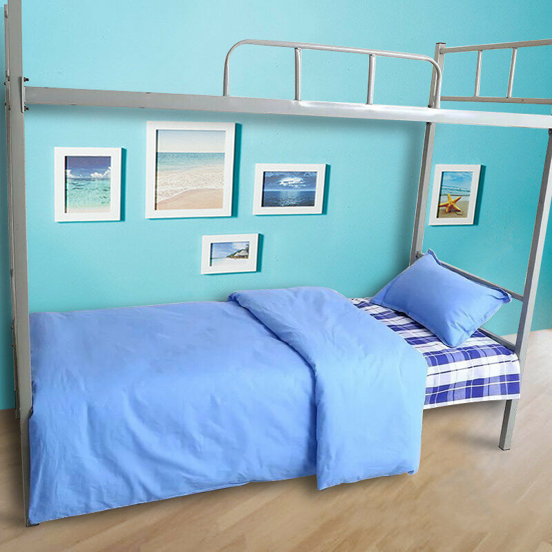 ✅ Оптовый комплект постельного белья из трех предметов для студенческих общежитий и отелей, синий в клетку, армейский