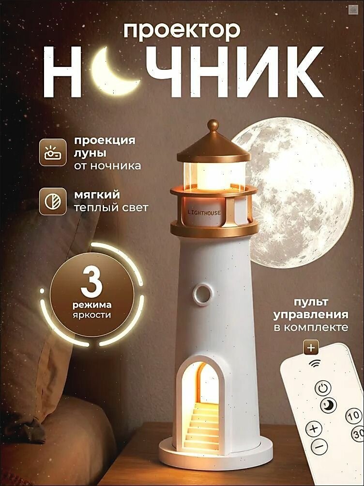 Ночник детский проектор маяк луна с пультом