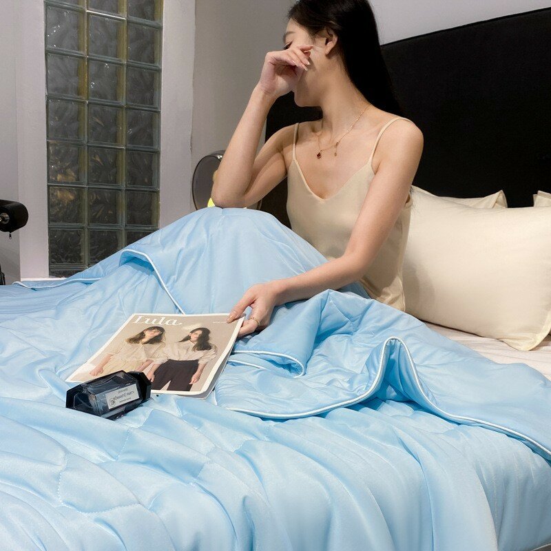 Сплошной небесно-голубой куверт с охлаждающим эффектом, легкая летняя постель, стирка в машинке, 150x200 см, идеально