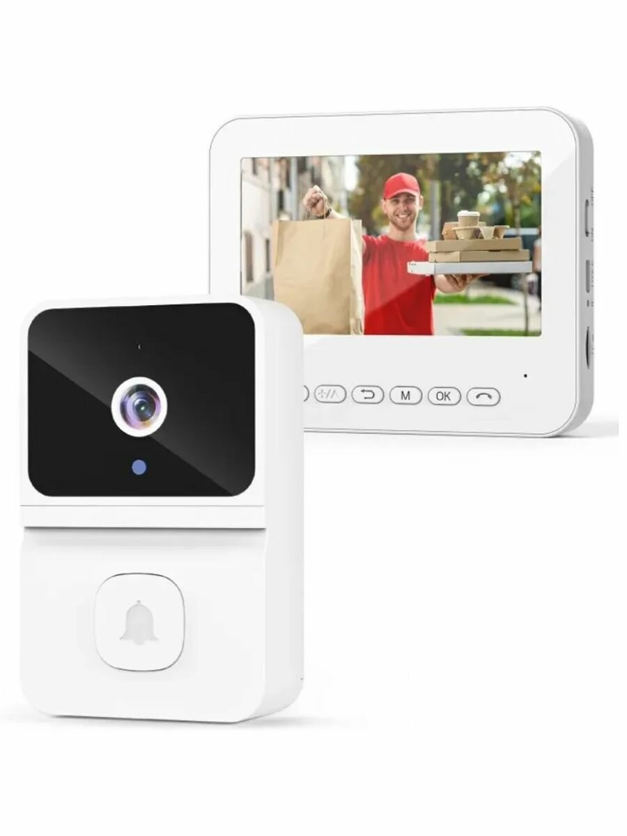 Видеоглазок для входной двери / Умный дверной видеозвонок Video Doorbell, белый