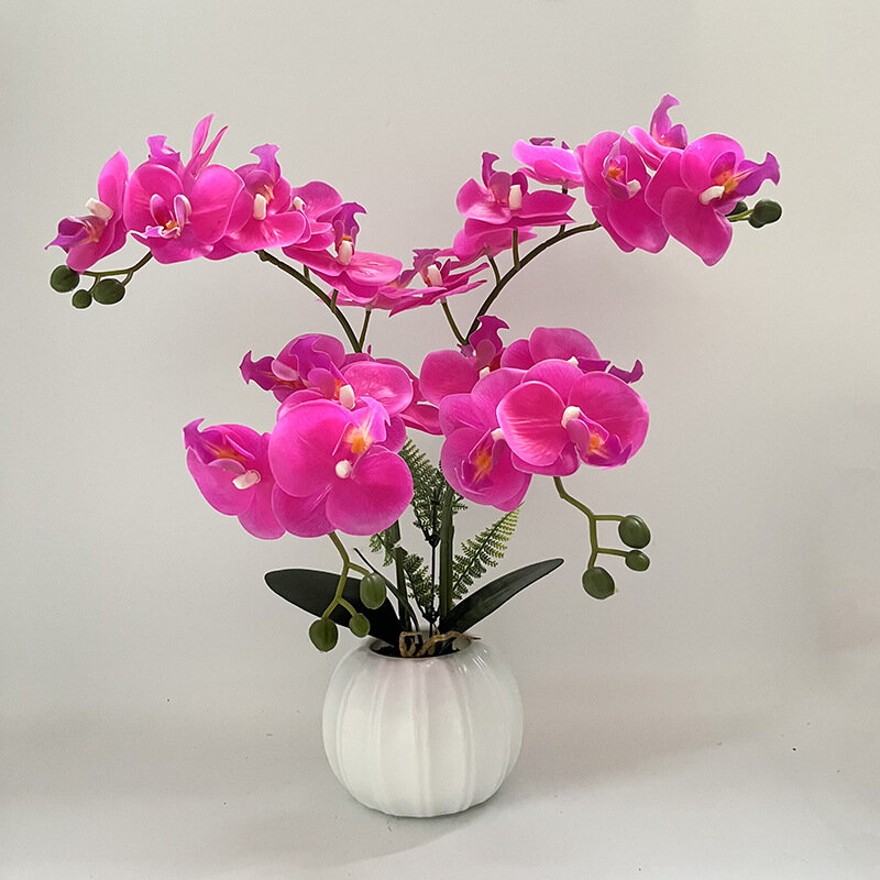 Искусственное цветочное растение фаленопсис в горшке, 24 цветка, декор для дома и офиса, настольное украшение, искусственное зеленое растение