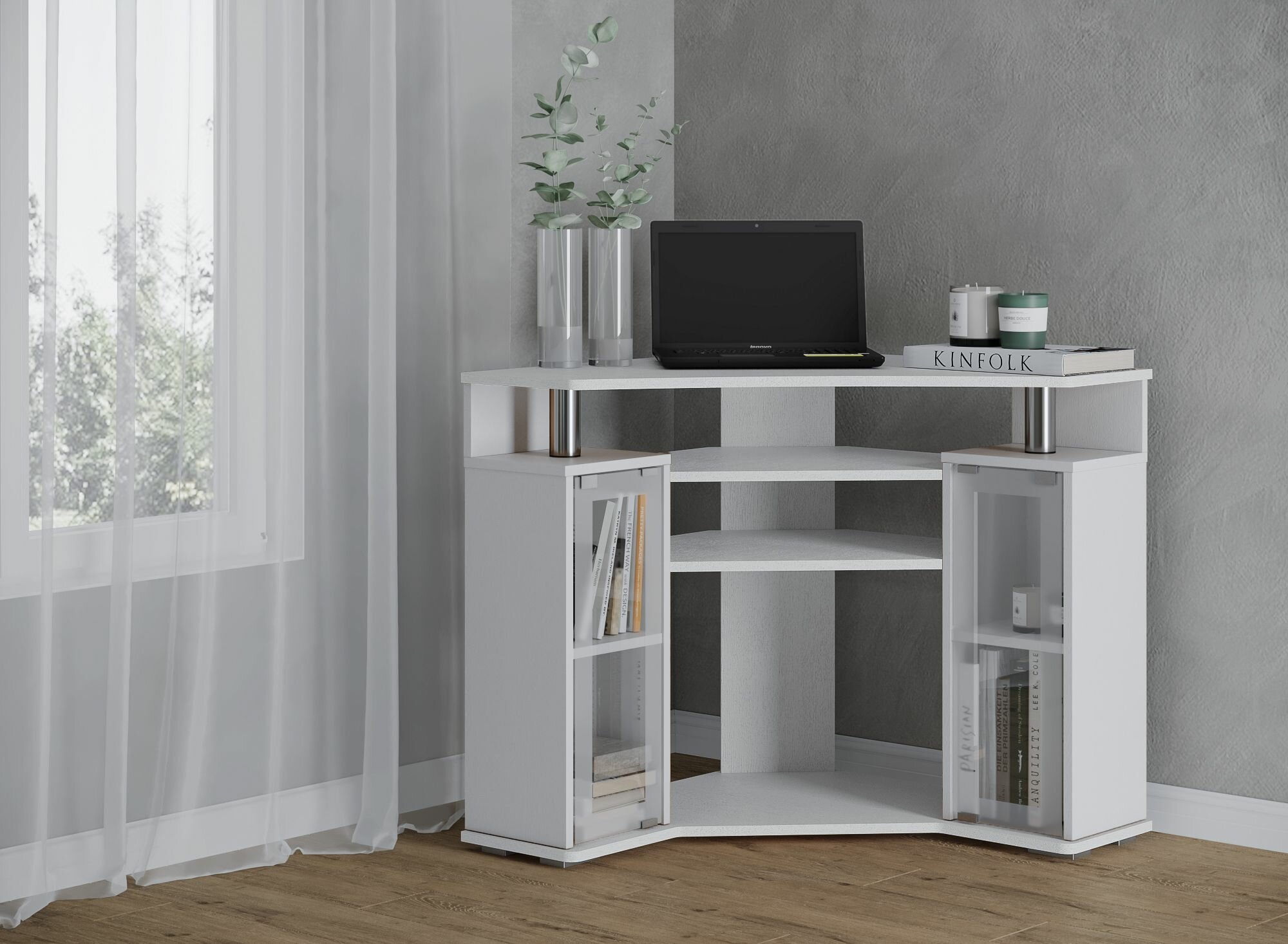 Угловая тумба ТВ - 044 от Текс 770*800*800*250 в белом цвете