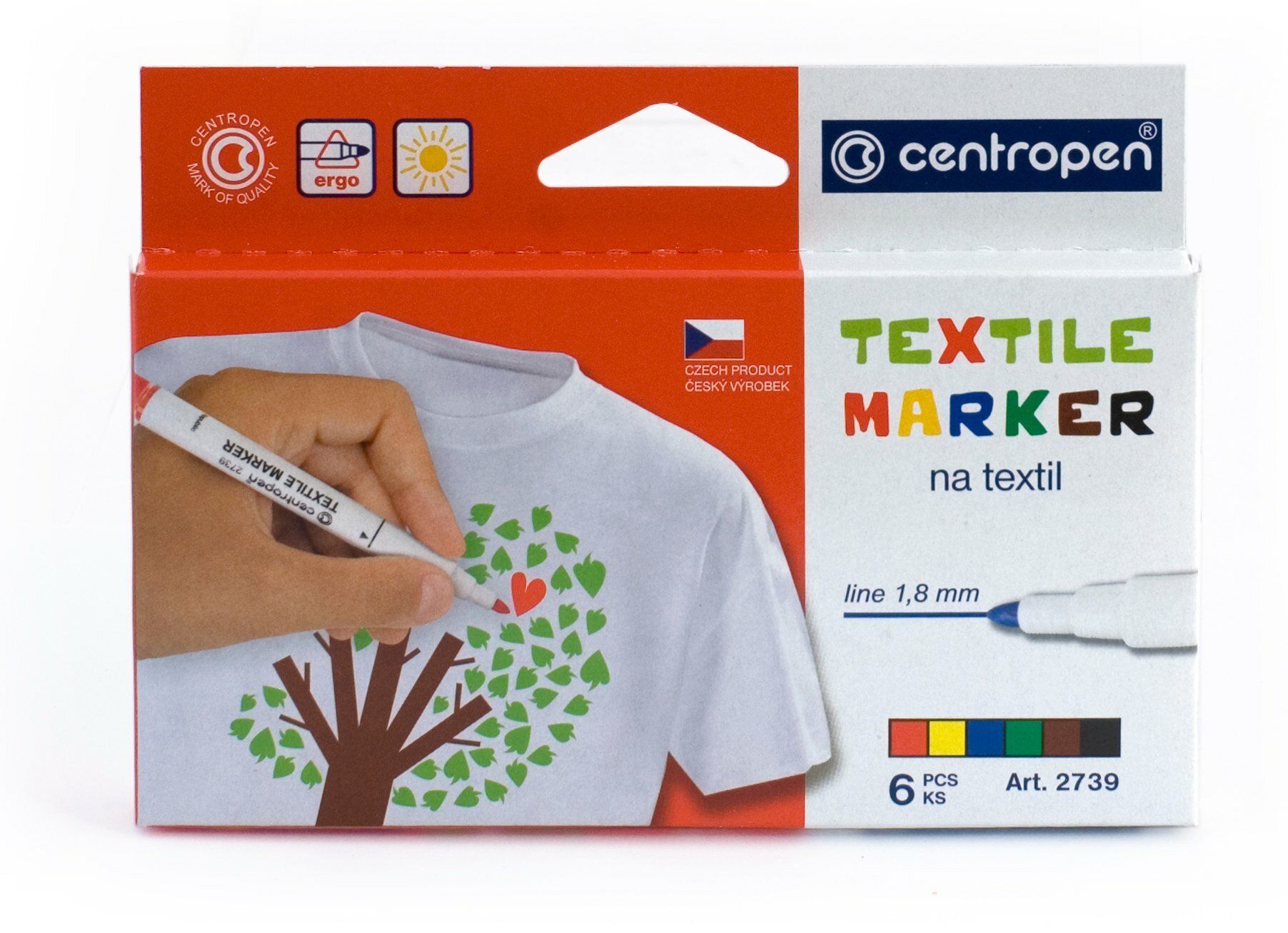 Маркеры для текстиля Centropen, 6 цветов 1,8 мм
