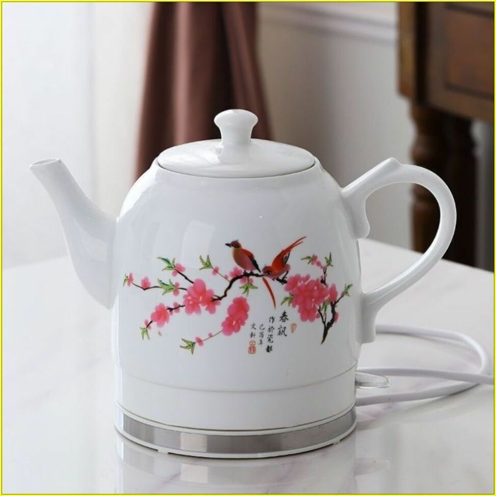 Элегантный фарфоровый электрический чайник Цзиндэчжэнь, 1,2 л, бело-голубой дизайн идеальный выбор для дома