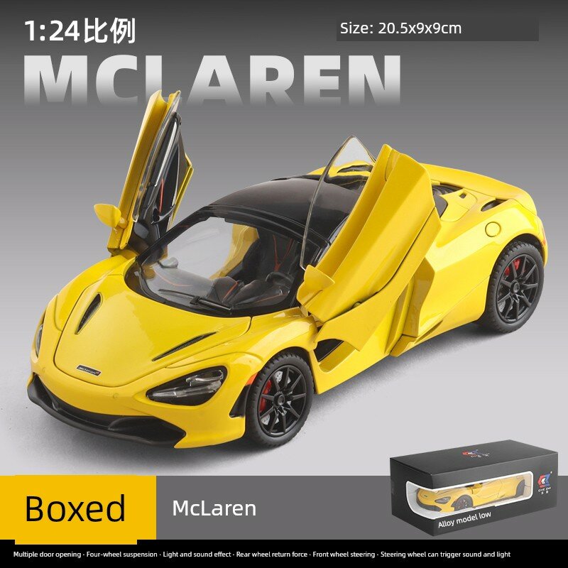 Макларен 720S 1:24 масштабная алюминиевая модель автомобиля в желтом цвете с коробкой для коллекционеров