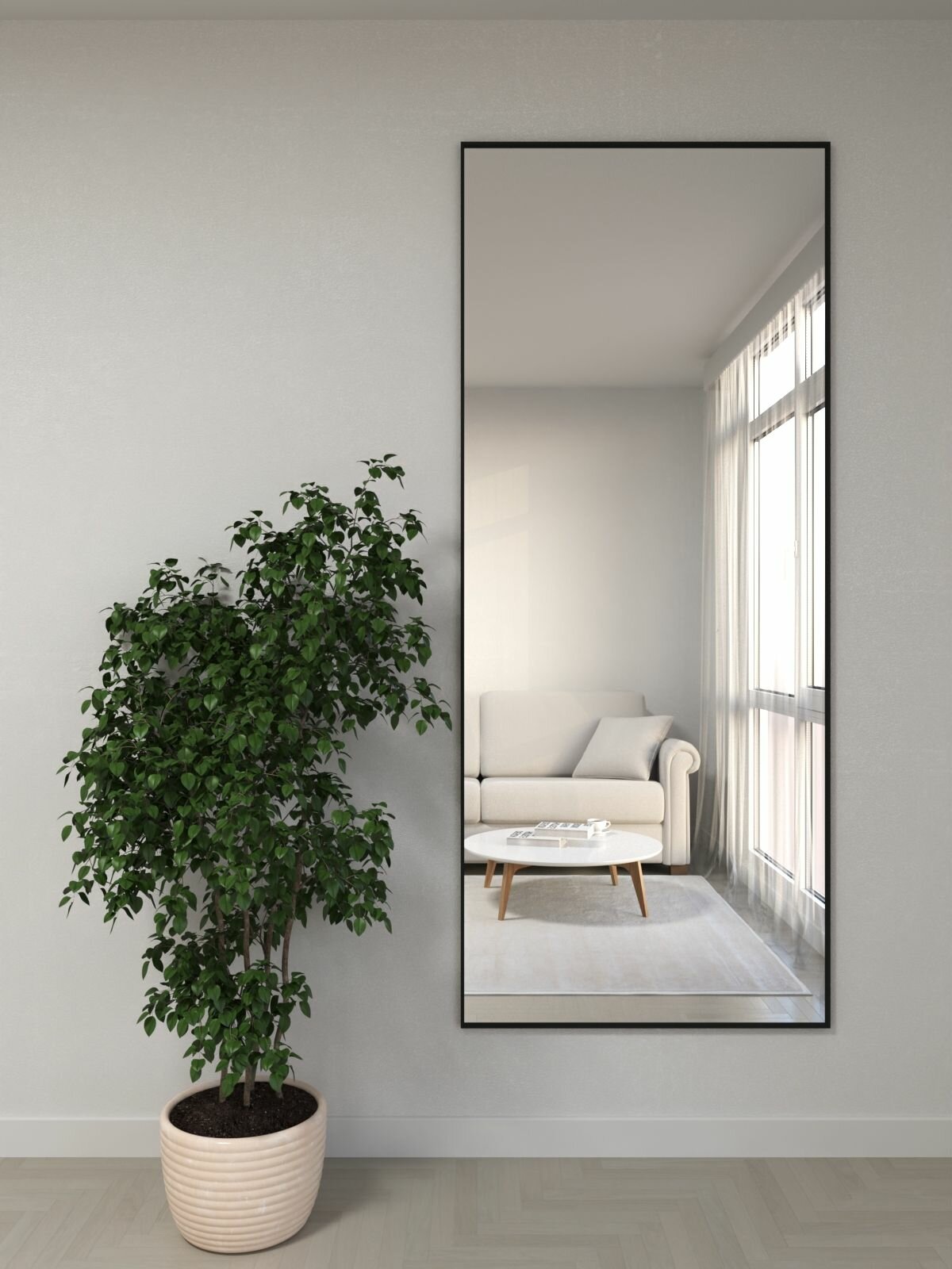 Зеркало настенное 210х90 см. черное в алюминиевой раме интерьерное BLX MIRROR