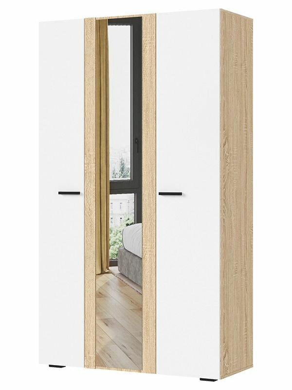 Шкаф трехстворчатый распашной с зеркалом и ящиками для спальни 120х210х50 см Санса ШК 03