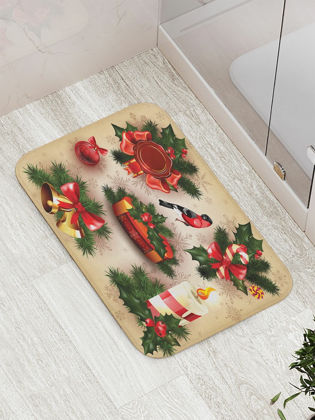 Коврик для ванной комнаты, туалета "Новогодний дух" противоскользящий, 52х77 см, JoyArty