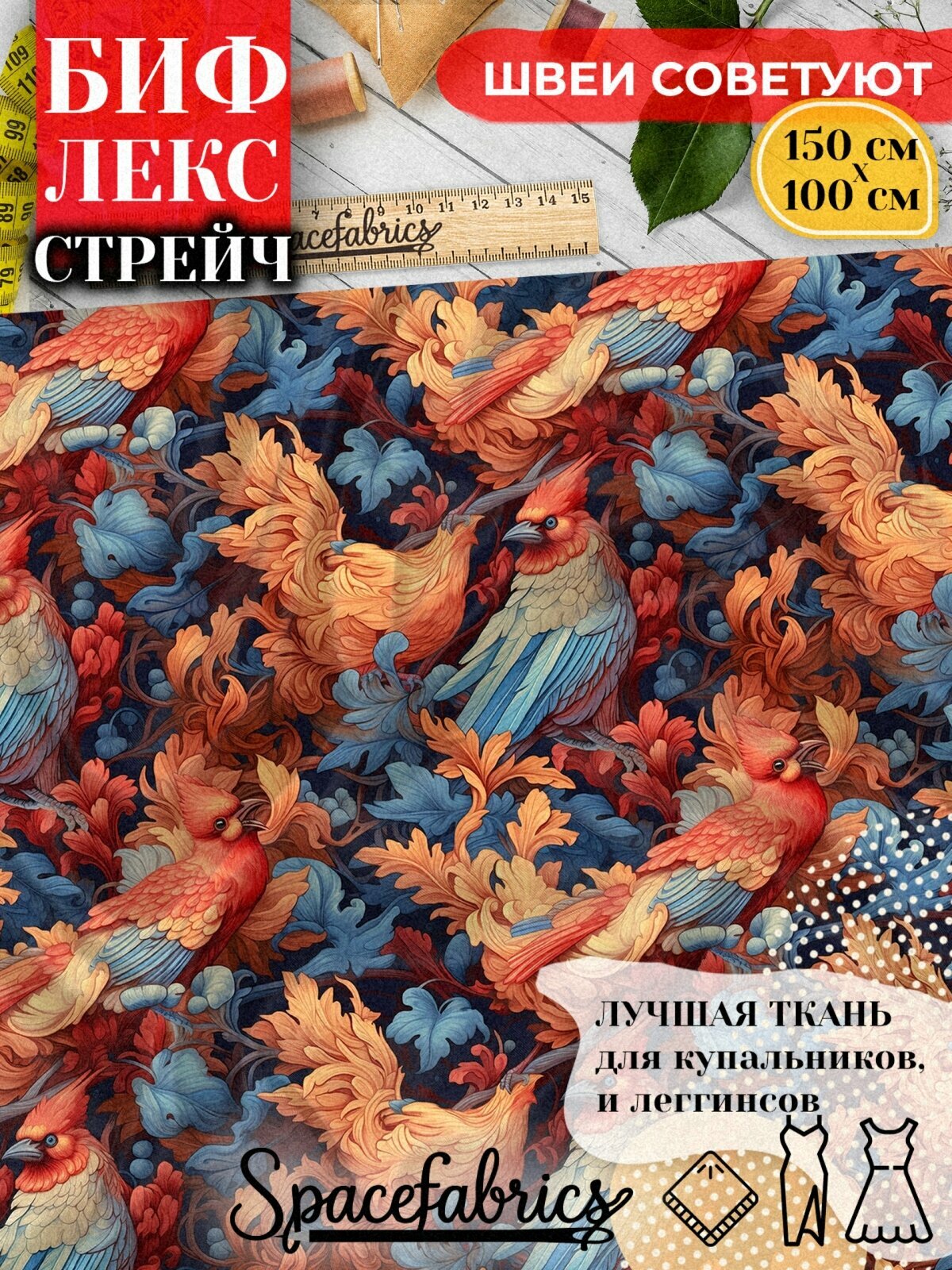 Бифлекс ткань для шитья и рукоделия, 240 г/м2, отрез 150х100 см, трикотажная стрейч ткань с принтом