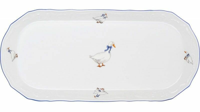 Блюдо для сервировки прямоугольное фарфоровое Бернадотт Гуси 37 см фарфор, белое Bernadotte Чехия