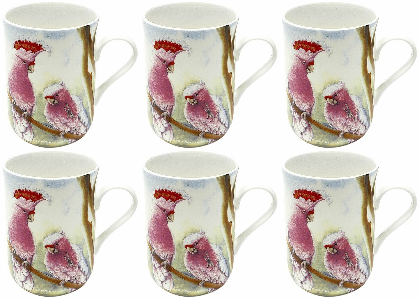 Набор из 6 кружек Maxwell & Williams Птицы Австралии 300 мл, костяной фарфор, чашки для чая и кофе 6 шт