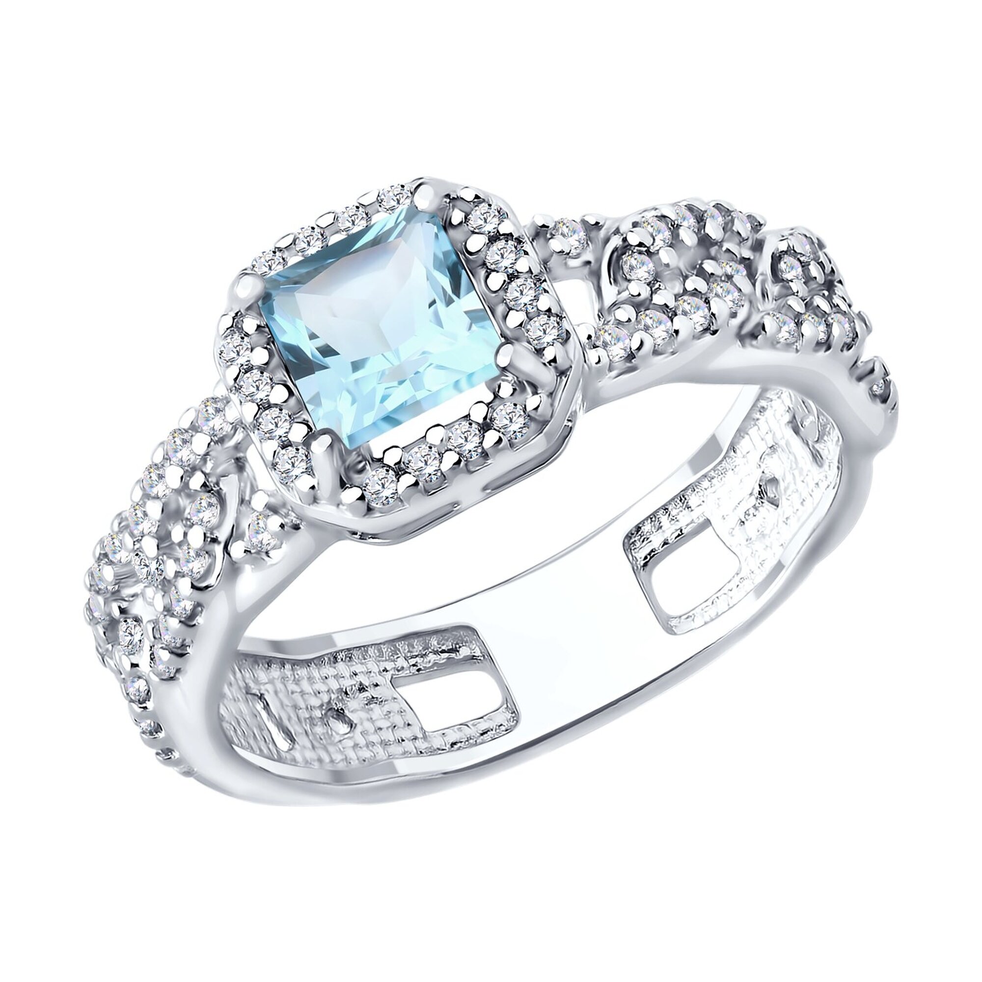 Кольцо Diamant online, серебро, 925 проба, родирование, фианит, топаз