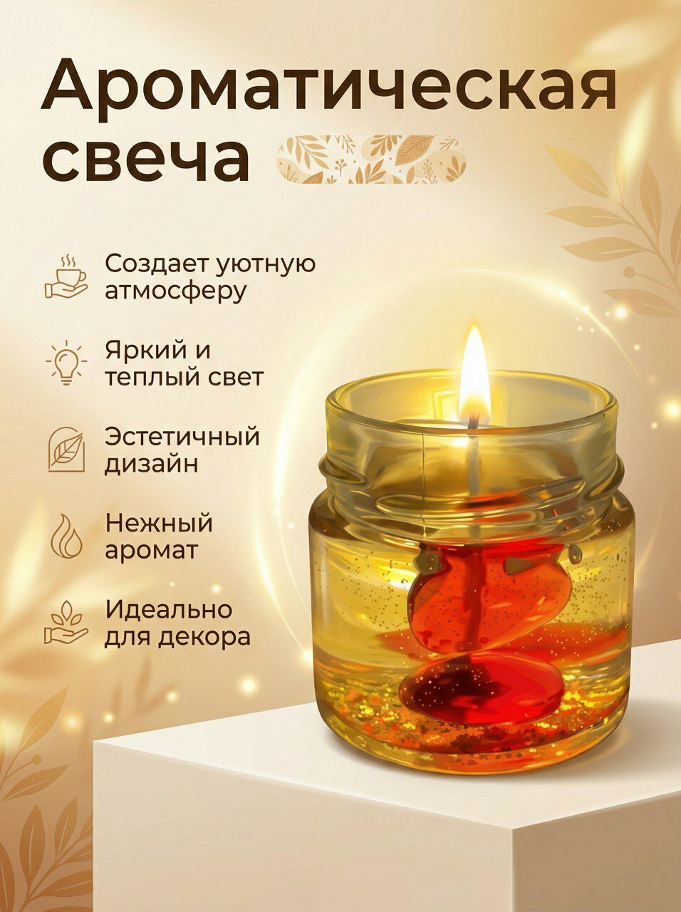 Свеча "Кристальное Сердце", гель, 100мл, фигурная, ручная работа