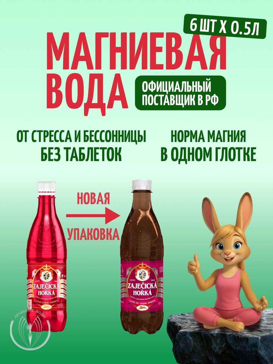 Вода минеральная негазированная Zajecicka Horka (Зайечицкая горькая) без газа 6шт. по 0.5л