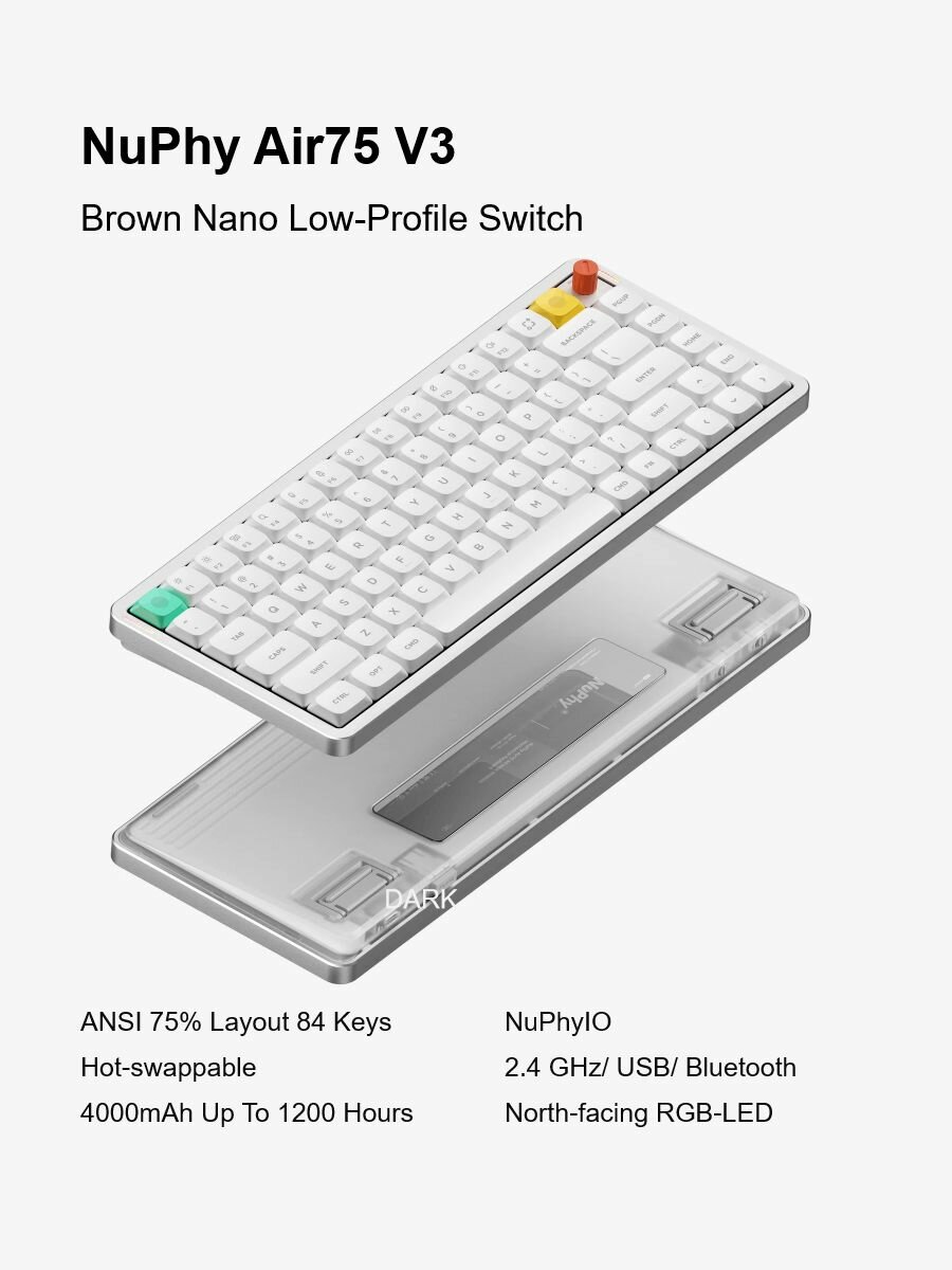 Клавиатура NuPhy Air75 V3, white, Brown nano
