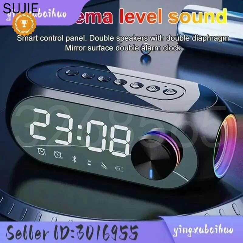 GM Колонка-динамик портативная, беспроводная, с часами-будильником, Bluetooth с поддержкой USB, TF-карты, FM-радио-будильник/Электронные настольные часы со светодиодной подсветкой Сабвуфер/