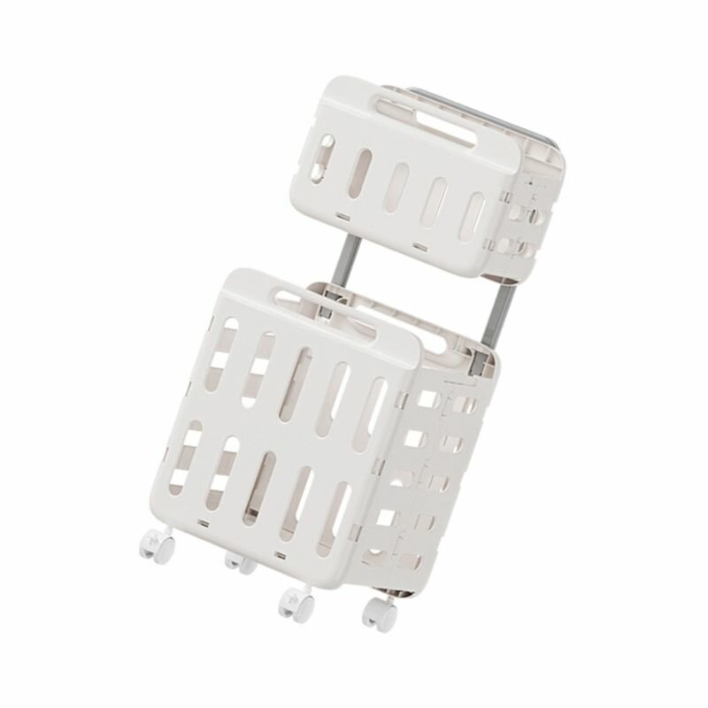 Корзина для грязного белья с полой тележкой-белый-double A