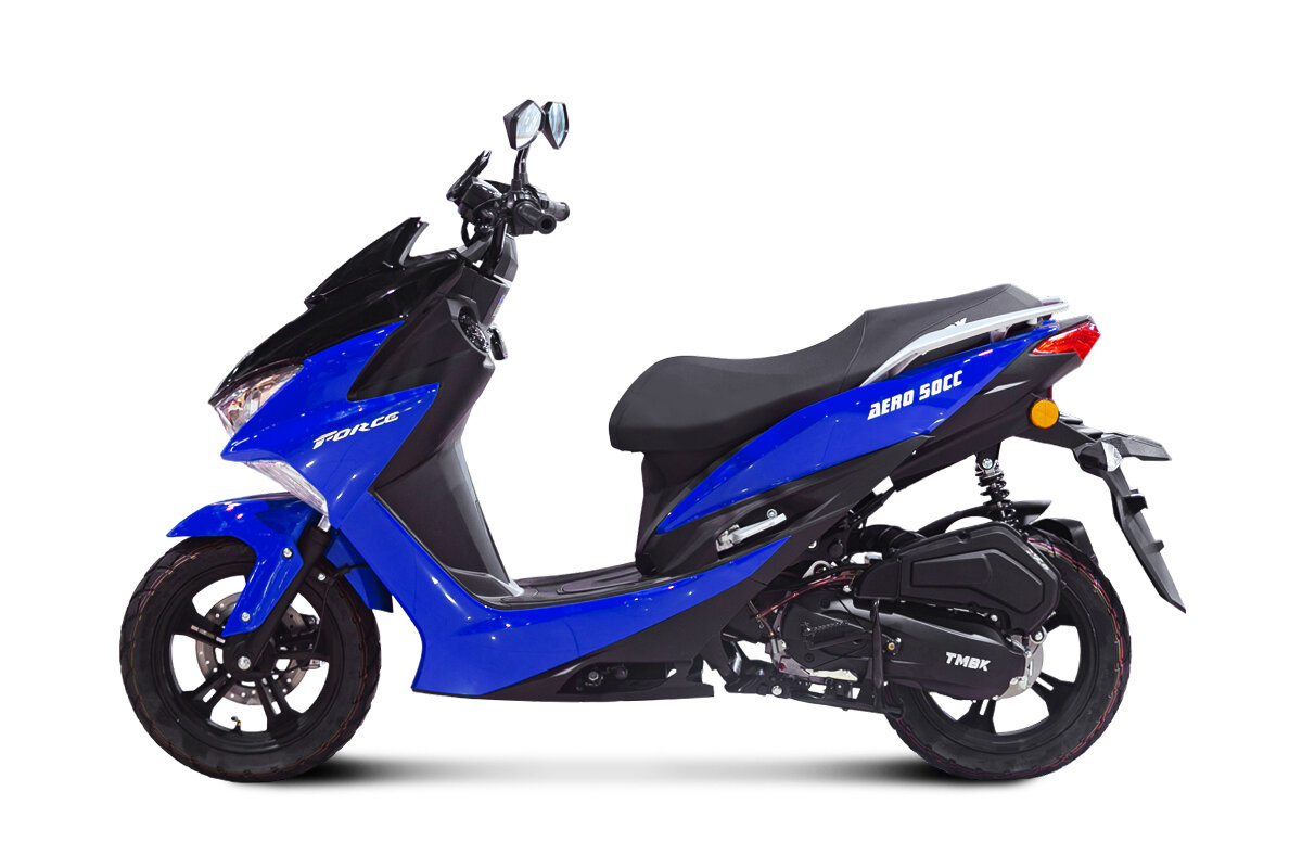 Скутер TMBK "AERO", 50сс, бензиновый, электростартер, синий/черный