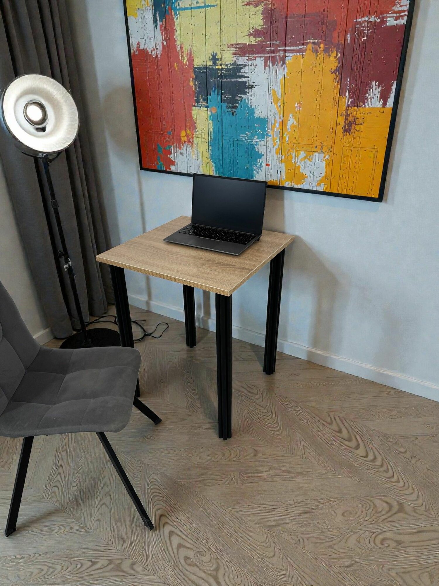 Стол дизайнерский компьютерный/ цвет Дуб Сонома, 60*60 см. Ножки черные.