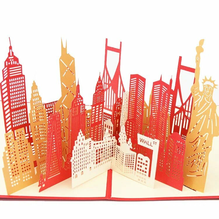 3D открытки-поп-ап с лазерной резкой, приглашения, открытки с мировой Красный, New York-red