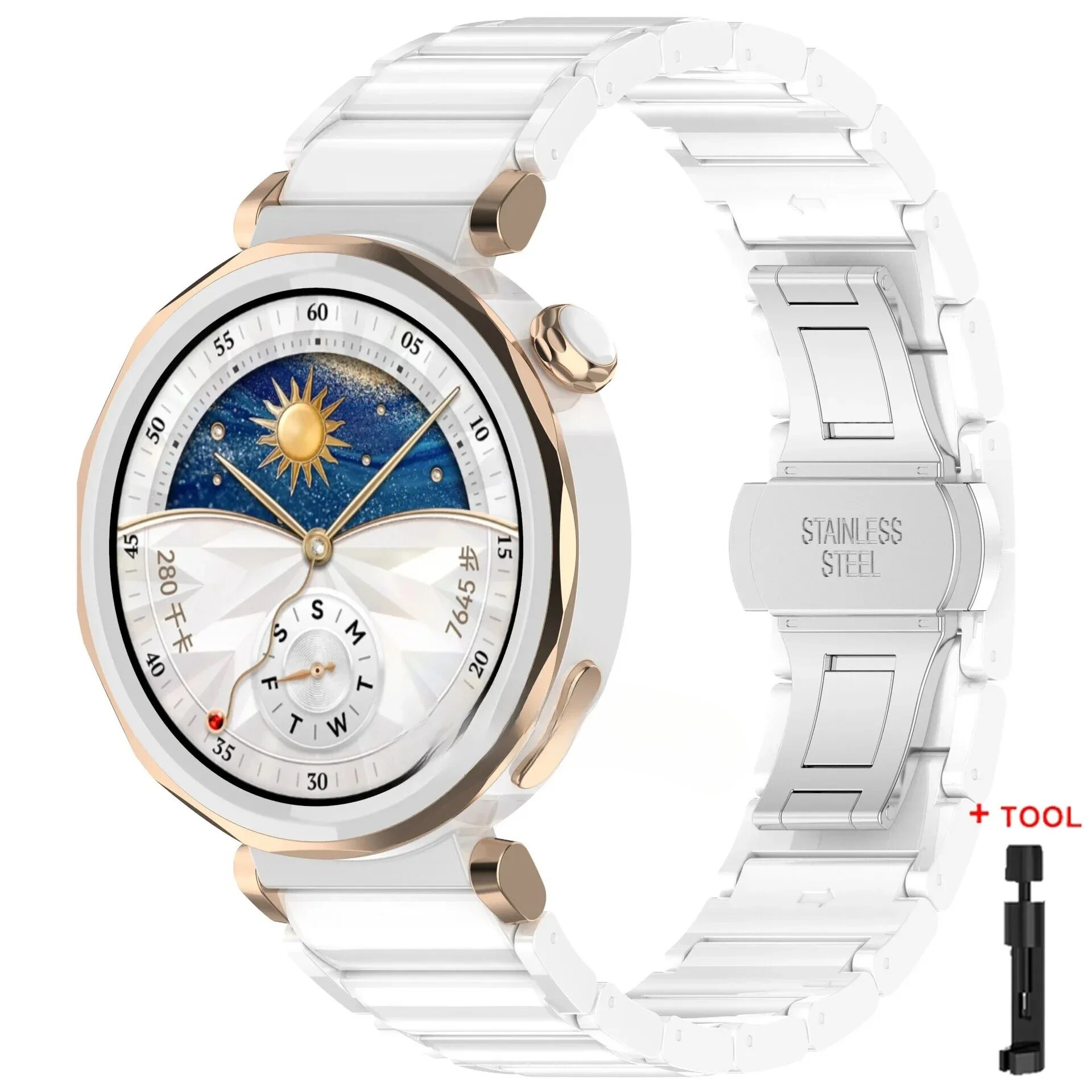 Часы Huawei GT5 pro 42mm, белый керамический ремешок с инструментом