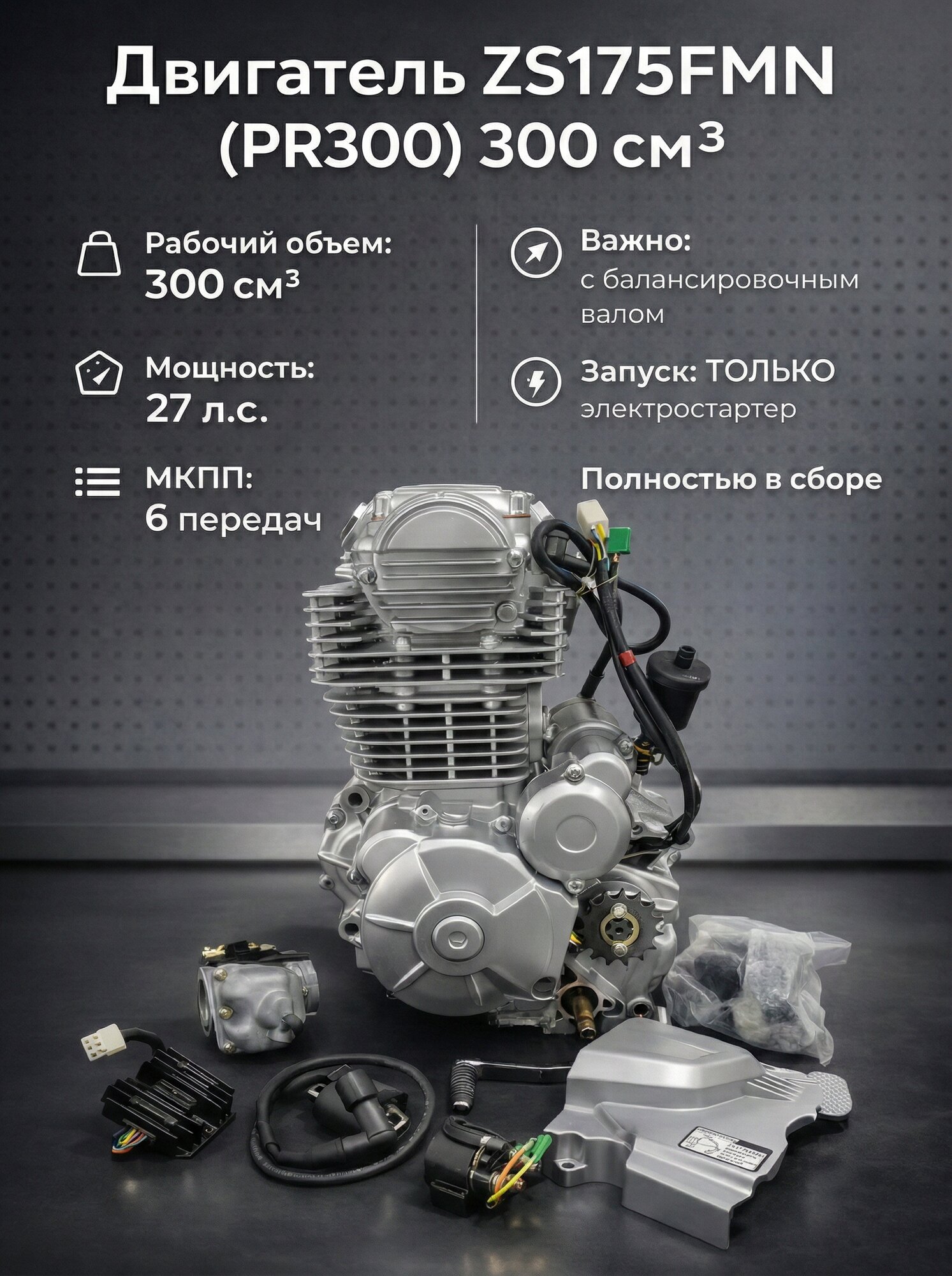 Двигатель ZS175FMN (PR300) для эндуро, кроссового мотоцикла (6МКПП) в сборе
