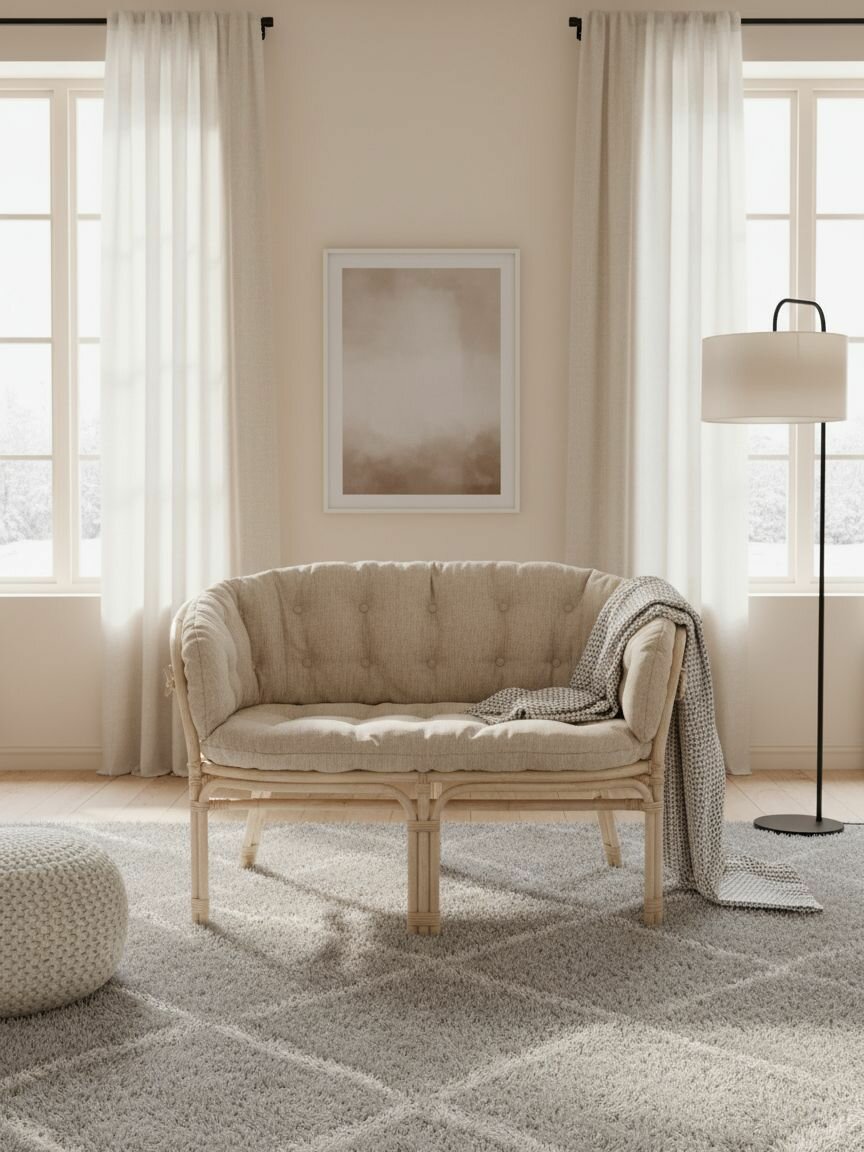 Диван плетёный из ротанга с мягкими подушками