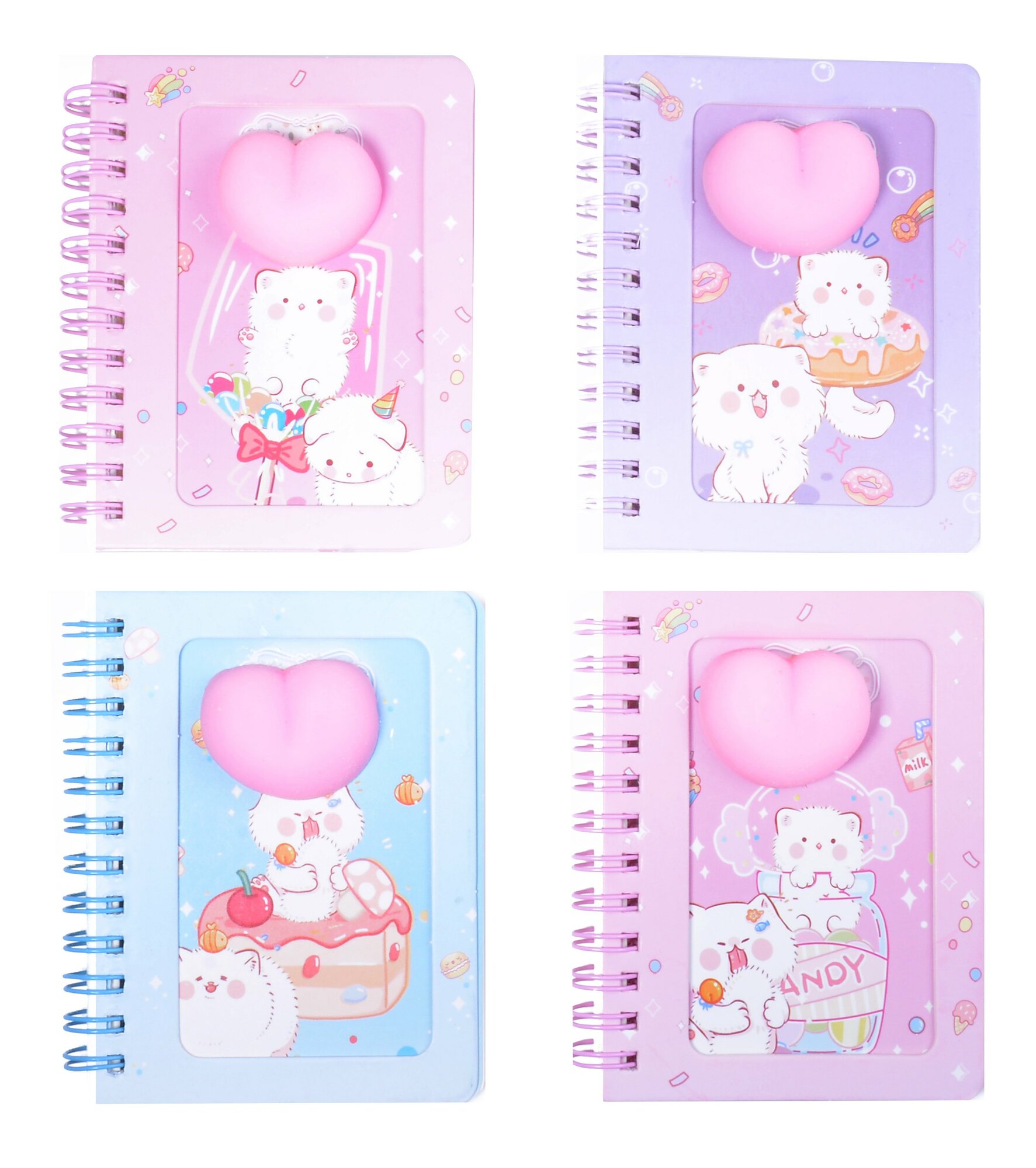 Записная книжка 50л лин. "Котик с сердечком" спираль, силик. вставка, ассорти