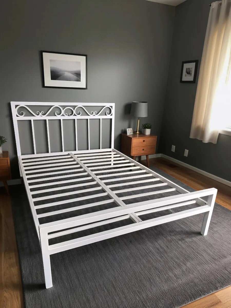 Кровать Loft Mebel "Мира", двуспальная, белая, с ковкой, металл