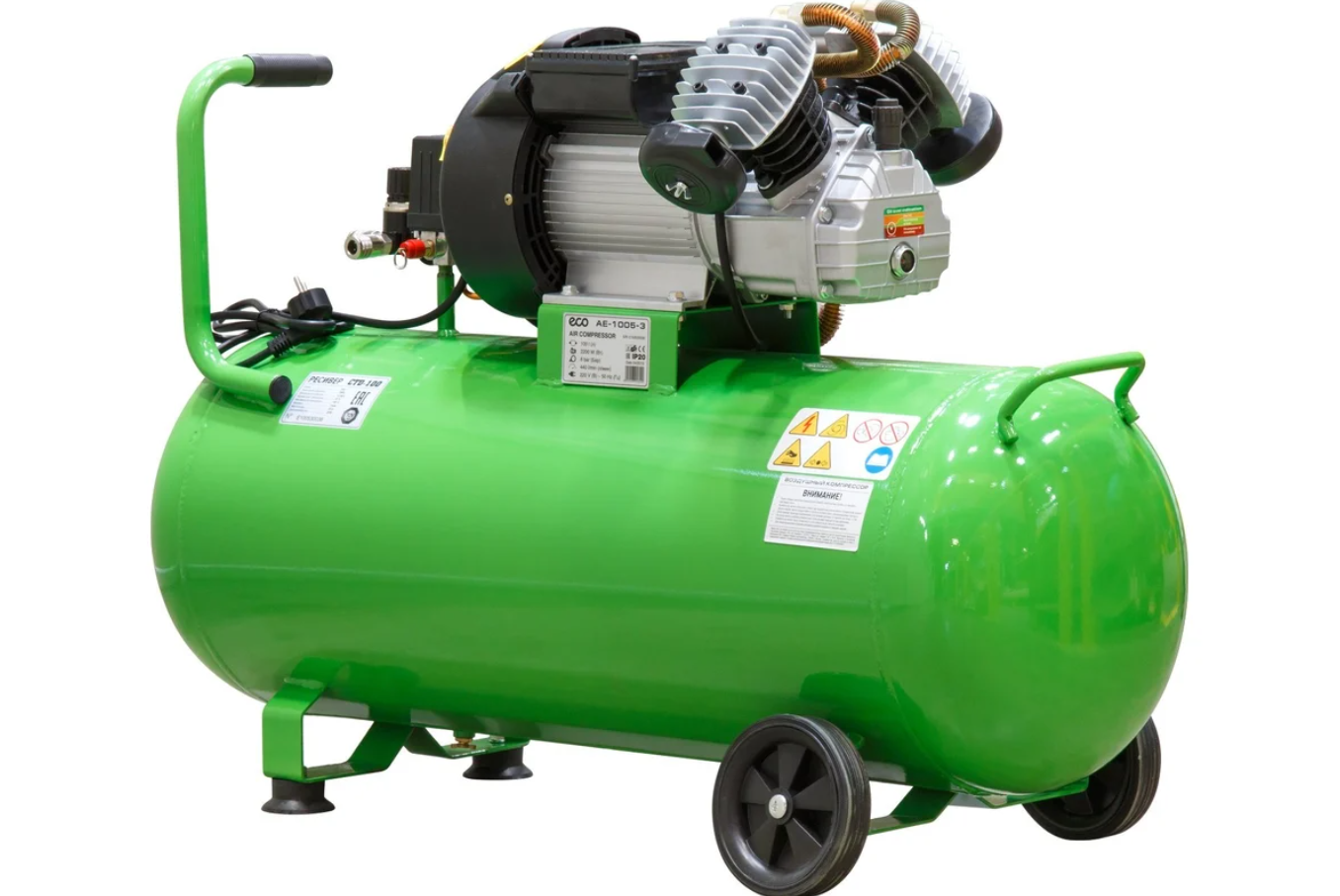 Компрессор Eco AE-1005-3, 100 л, 2200 Вт, зеленый, поршневой