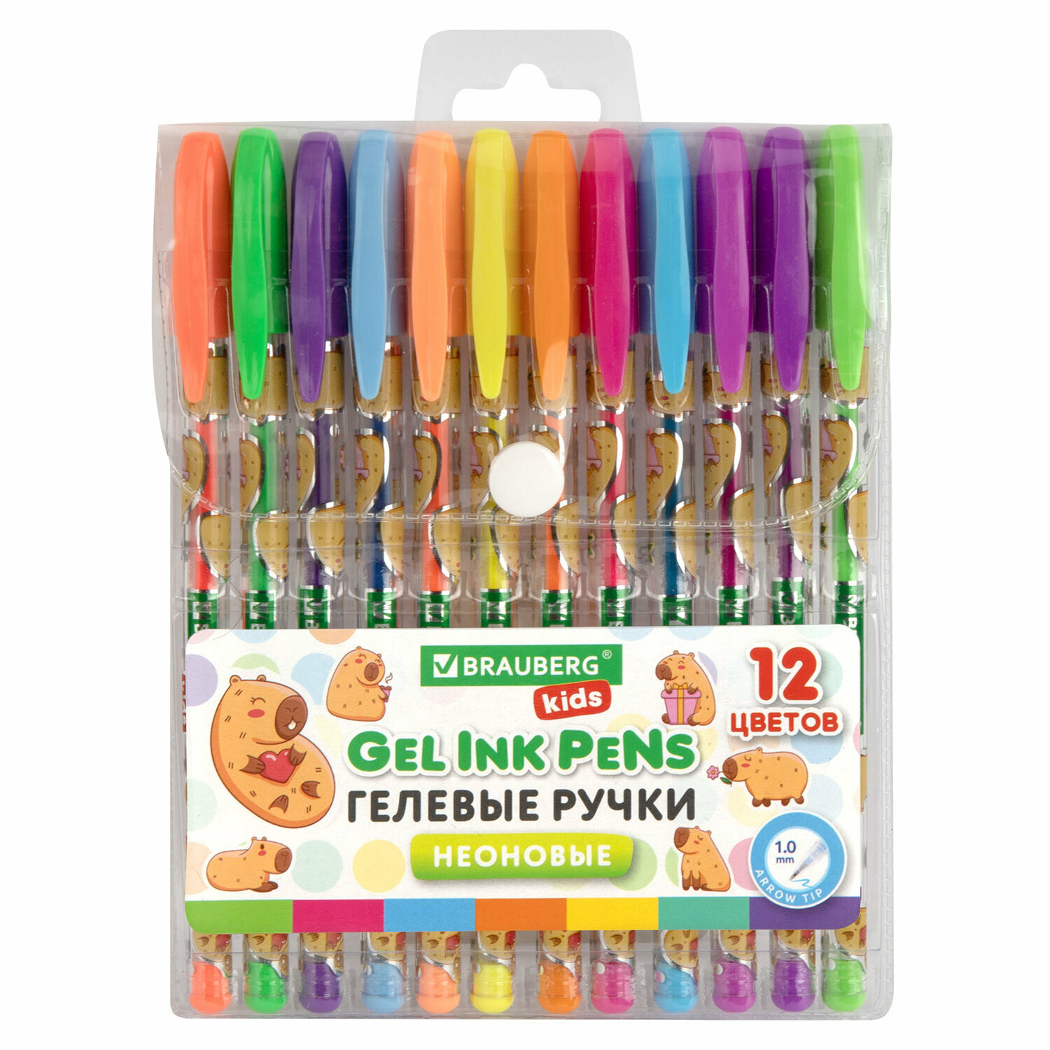 Brauberg Ручки гелевые Kids Cute Animals 12 цветов неоновые, узел 1 мм, линия 0,7 мм 144444