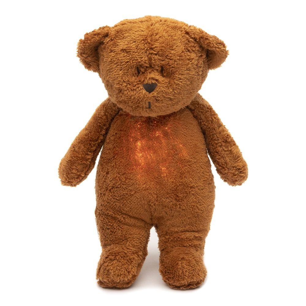 Мягкая игрушка для сна MOONIE ORGANIC 2.0 мишка с розовым шумом и ночником Caramel