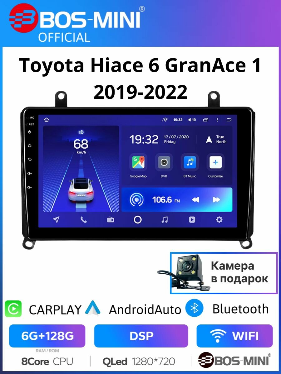 Магнитола BOS-MINI 8/6/128 для Toyota Hiace H300 VI 6 GranAce I 1 2019-2022, В штатное место, 8-ми ядерная, AndroidAut