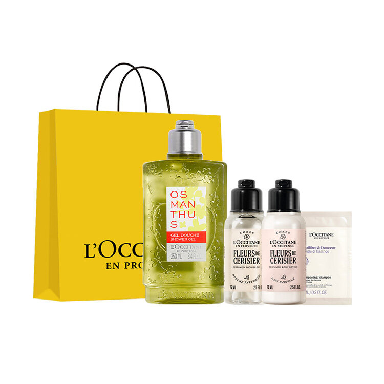 Набор геля для душа унисекс L'OCCITANE Сладкая вишневая сакура аромат лимонной розы, 250 мл + 5 пробников