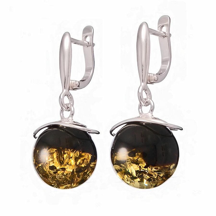 Серьги, серебро, 925 проба, янтарь