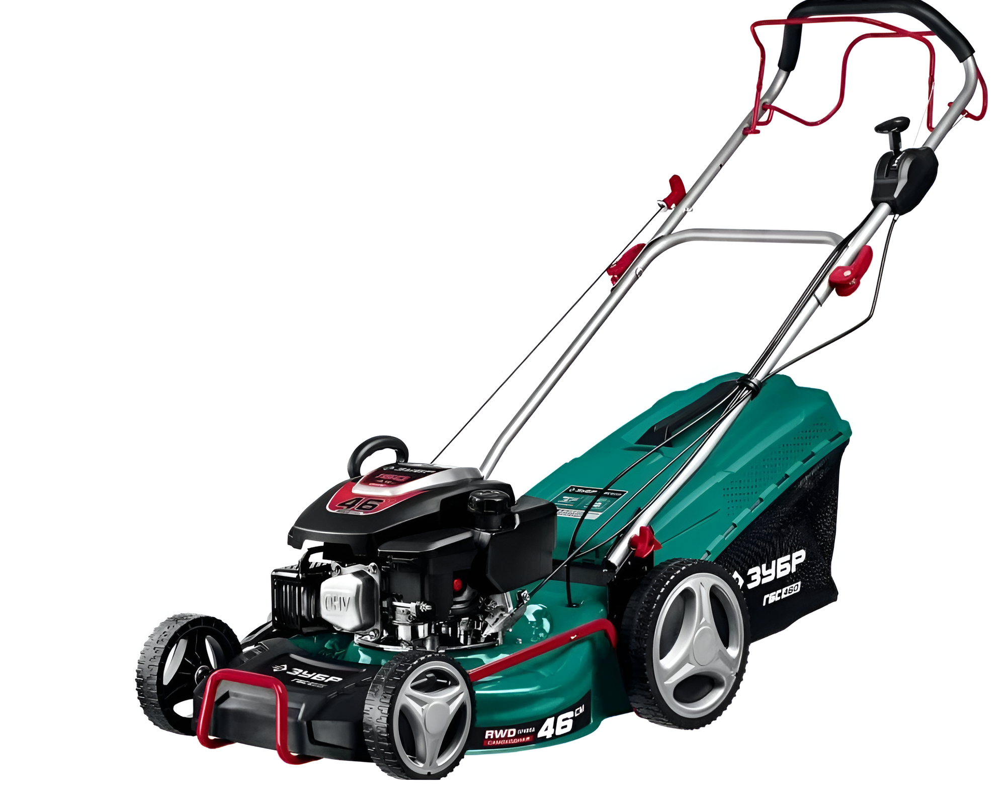 Бензиновая газонокосилка ЗУБР ГБС-460 4.5 л. с, зеленый, 60 л.